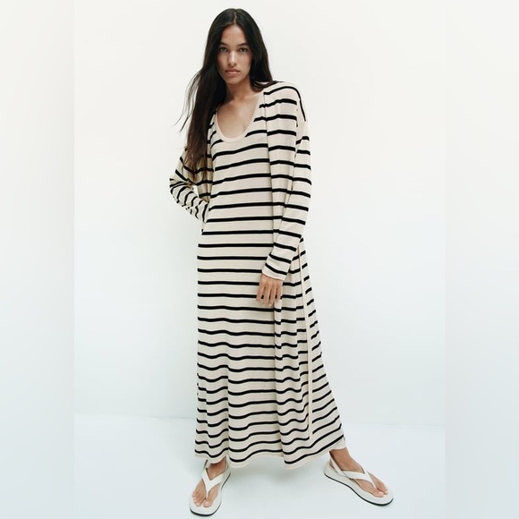 Zara | Sweaters | Zara Striped Knit Belted Long Duster Maxi Cardigan ...
